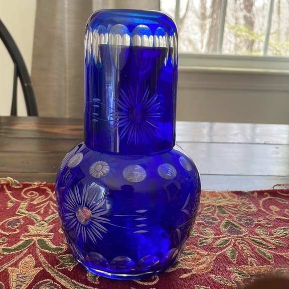 Accents | Reserved Bohemian Blown Cobalt Blue Cut To Clear Etched Glass ...